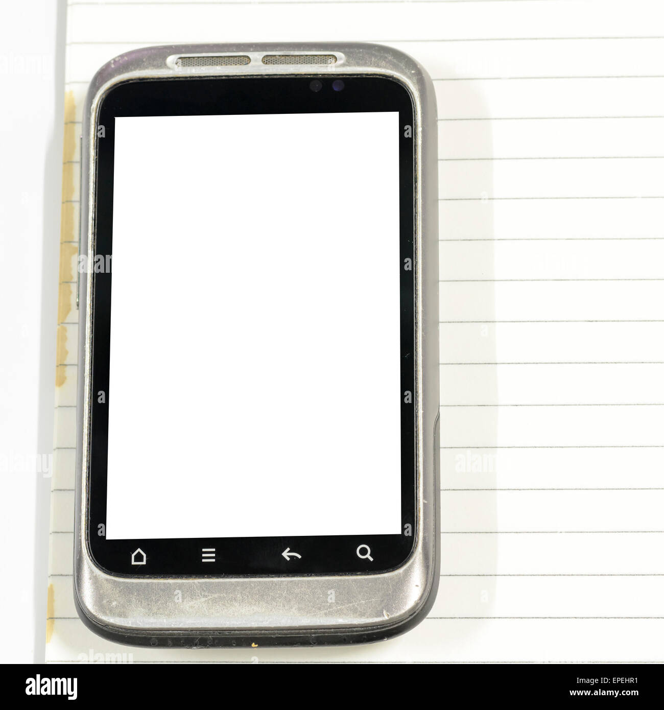 smartphone with note book on a white background Stock Photo - Alamy