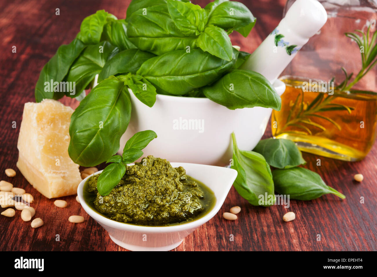 Basil pesto, fresh basil leaves, garlic, parmigiano cheese, olive oil ...