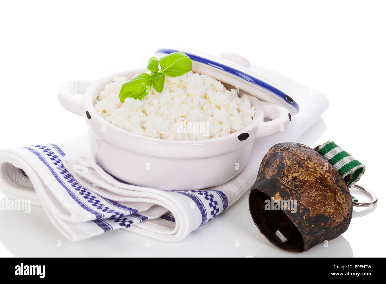 Fresh traditional curd on kitchen towel isolated on white background ...