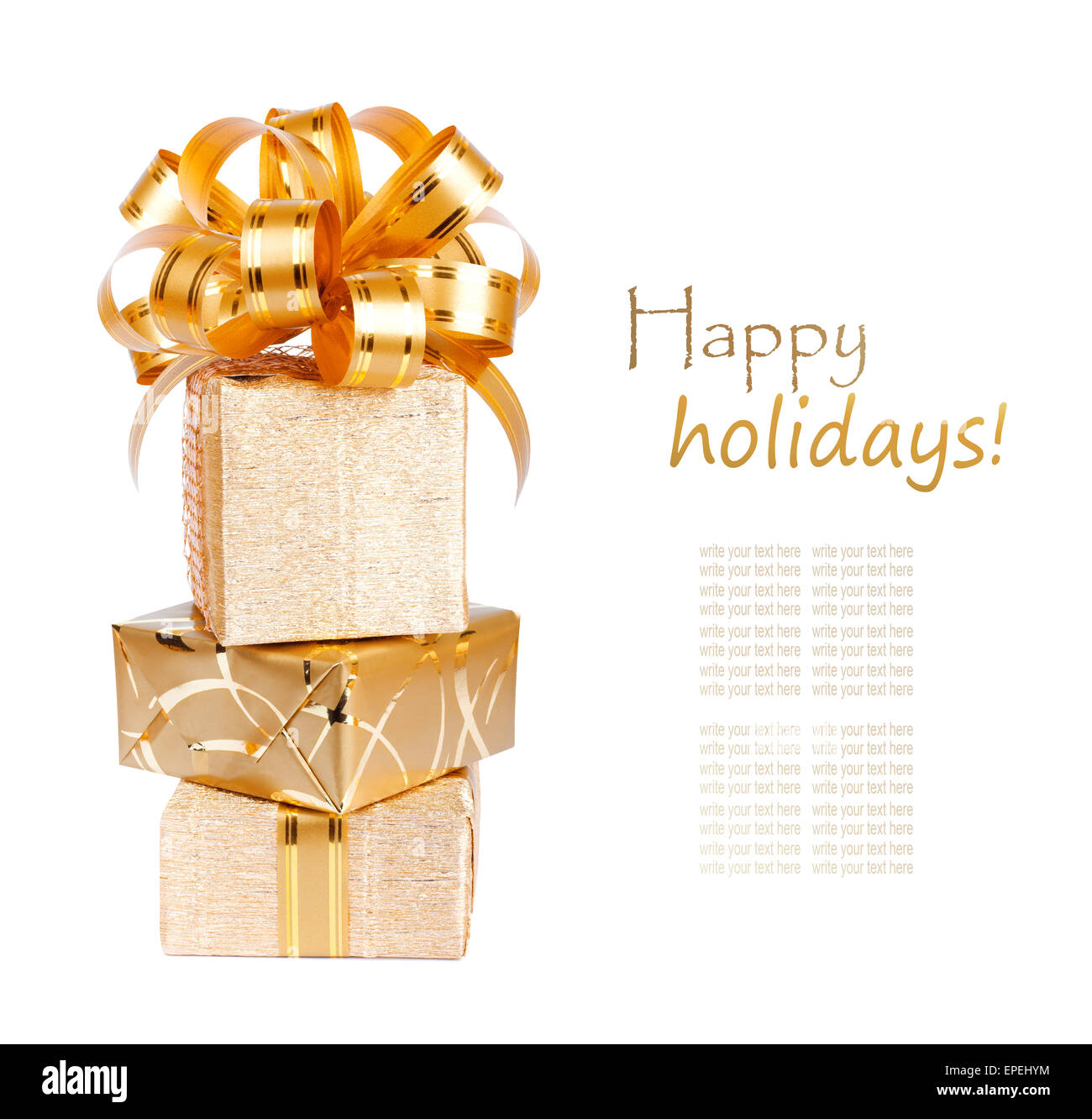 Beautiful Gift box in gold wrapping paper isolated on a white ...