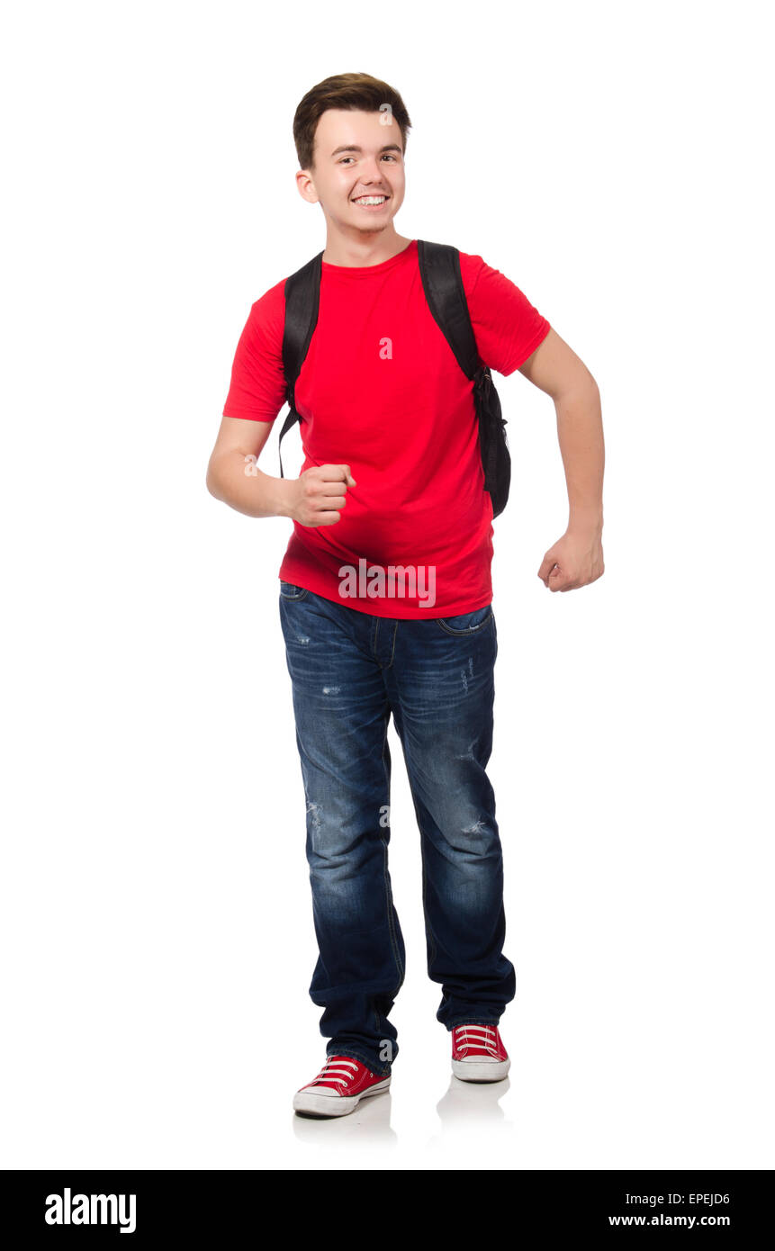 Student with backpack isolated on white Stock Photo - Alamy