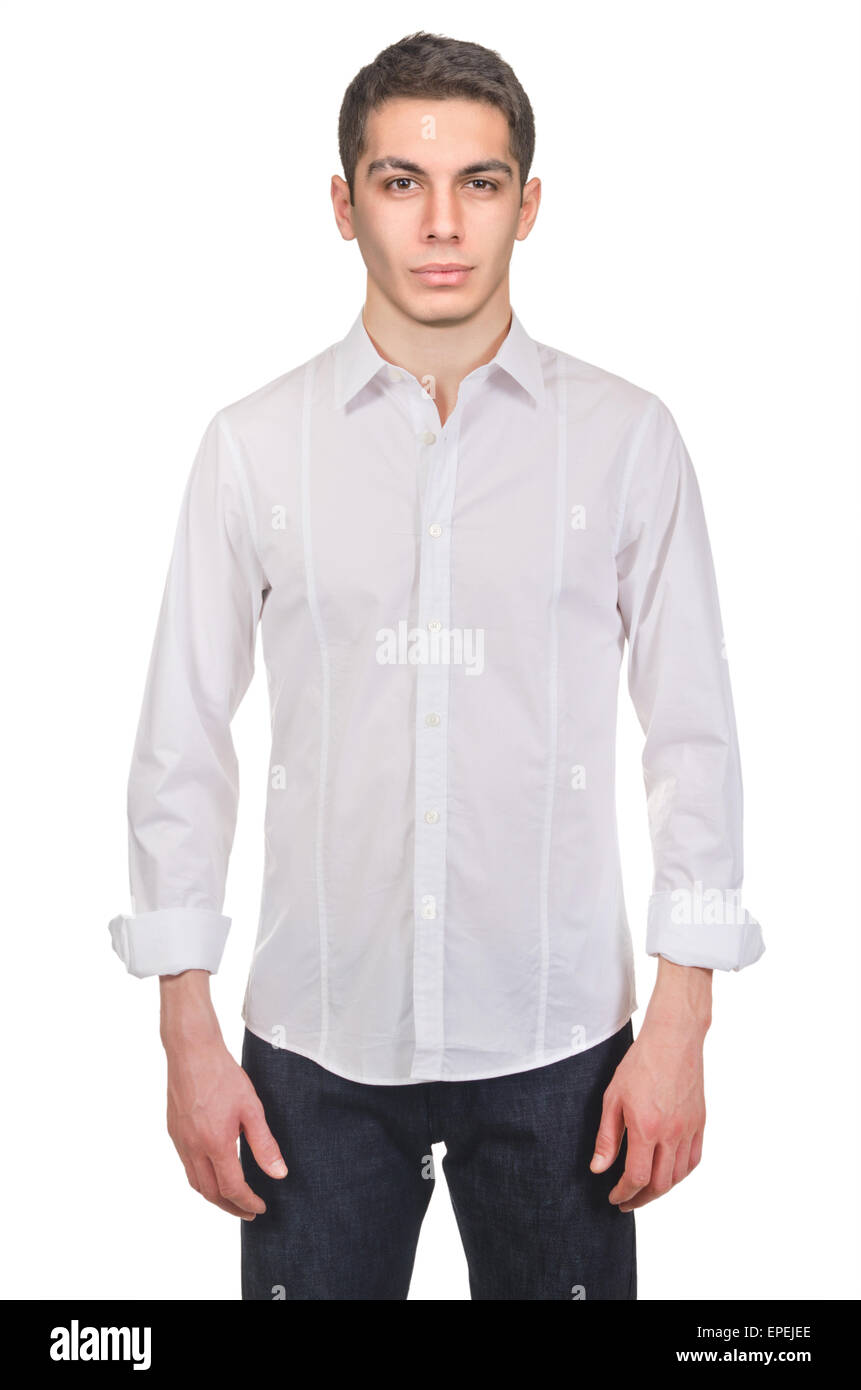 Male model with shirt isolated on white Stock Photo - Alamy