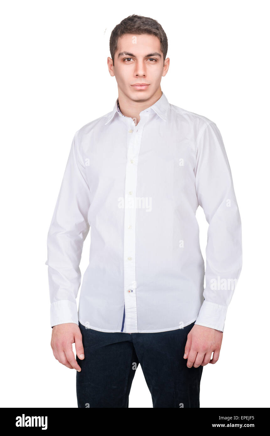 Male model with shirt isolated on white Stock Photo - Alamy