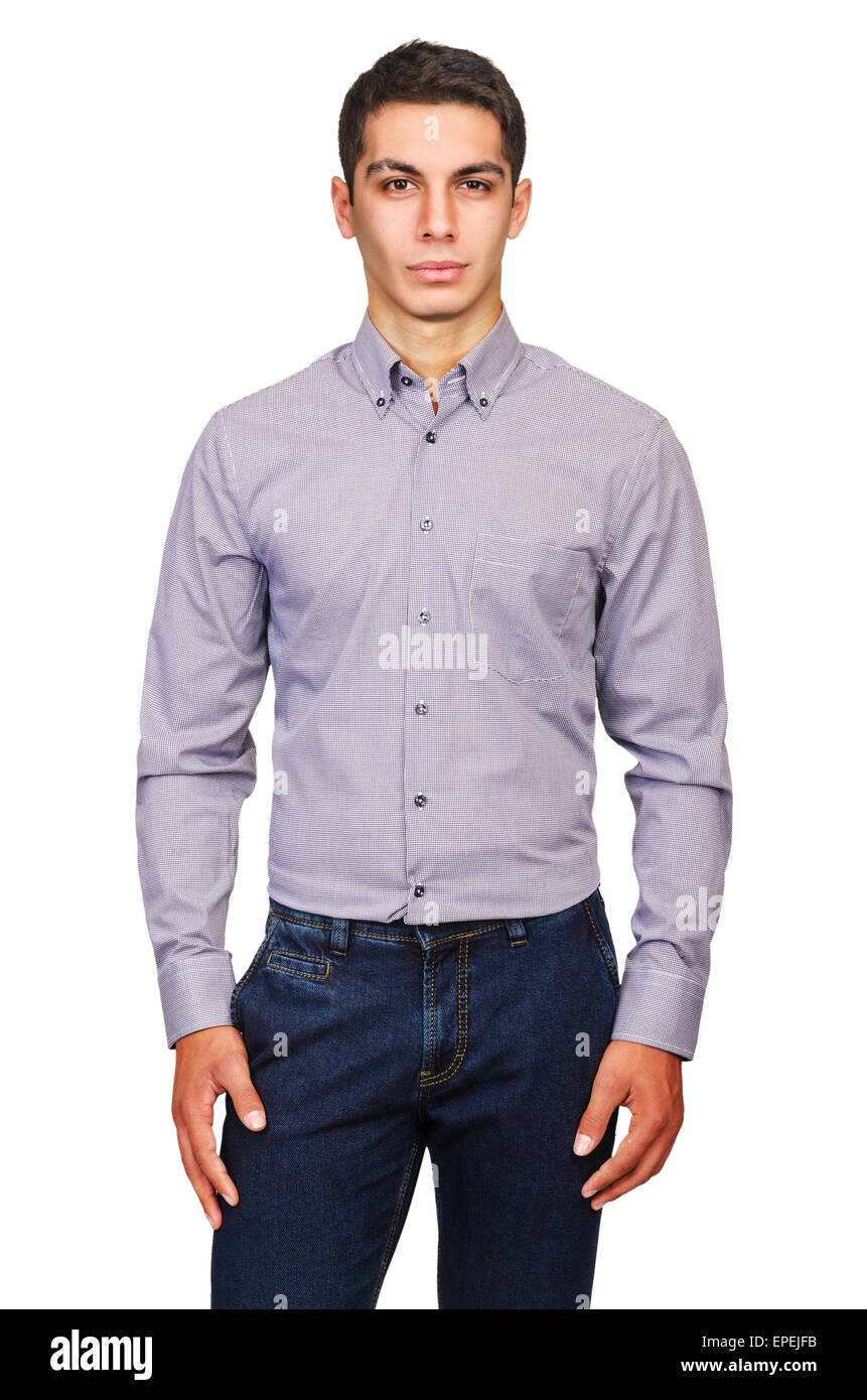 Male model with shirt isolated on white Stock Photo - Alamy