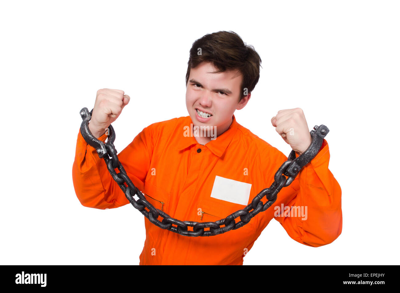 Young inmate with chains isolated on the white Stock Photo - Alamy