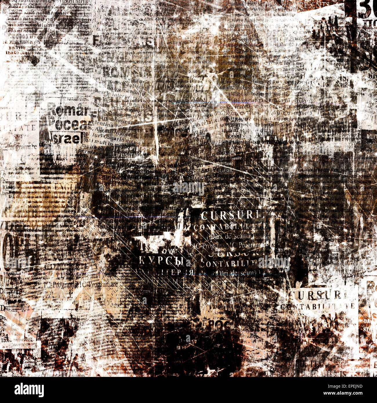 Grunge abstract newspaper background for design with old torn posters Stock Photo - Alamy