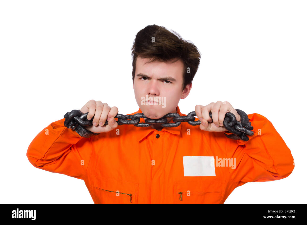 Young inmate with chains isolated on the white Stock Photo - Alamy