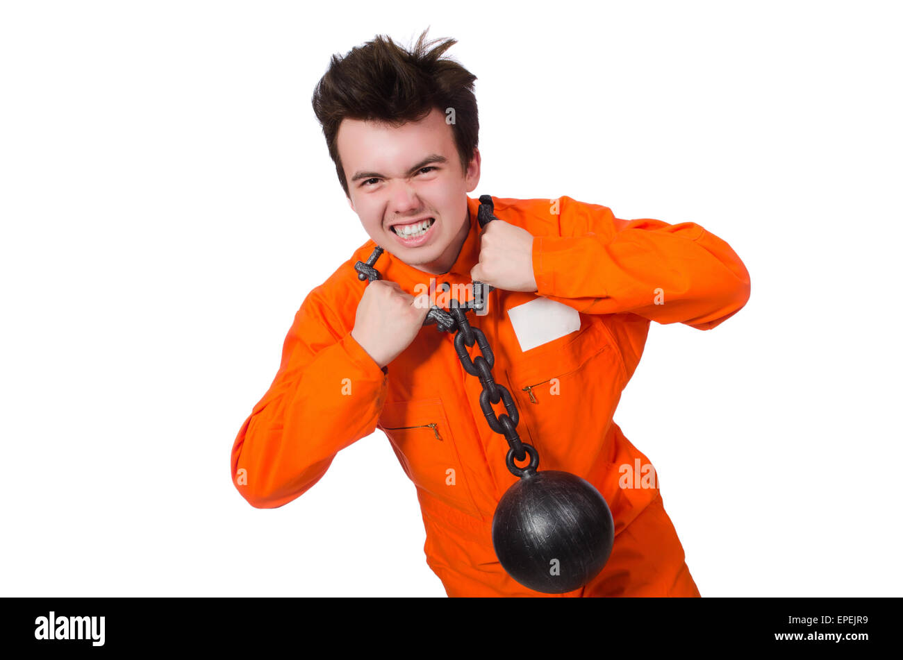 Young inmate with chains isolated on the white Stock Photo - Alamy