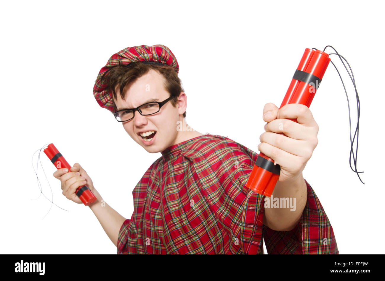 Scotsman with bomb isolated on white Stock Photo - Alamy