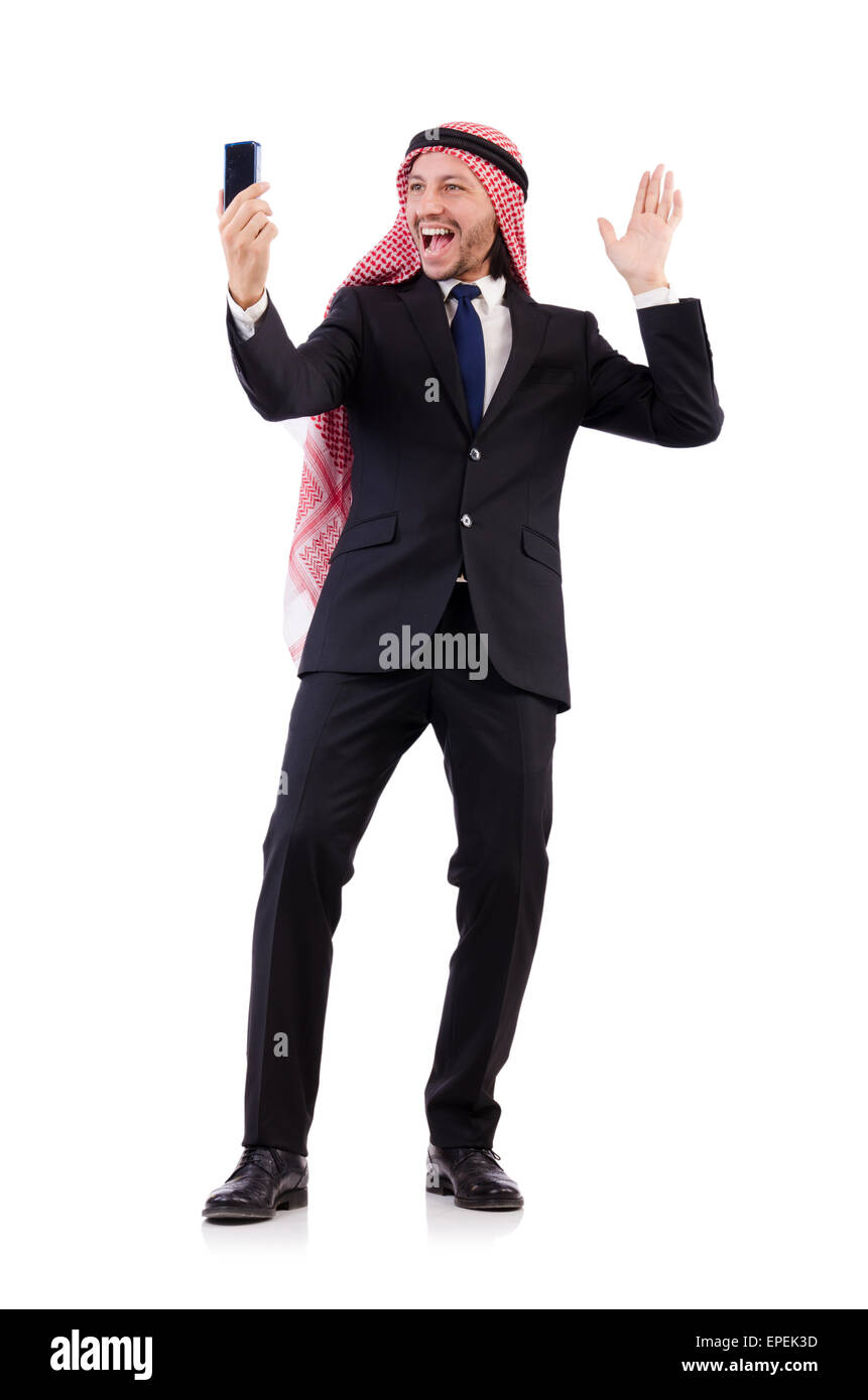 Happy arab man talking Cut Out Stock Images & Pictures - Alamy