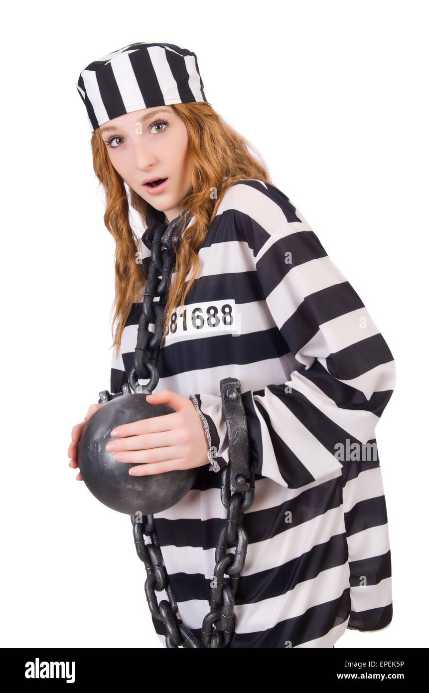 Prisoner in striped uniform on white Stock Photo - Alamy