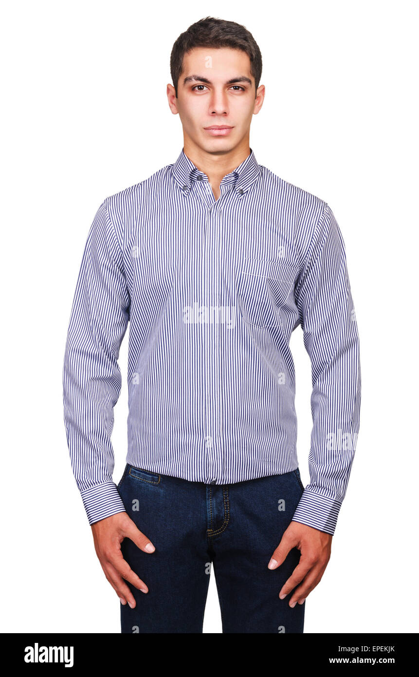 Male model with shirt isolated on white Stock Photo - Alamy