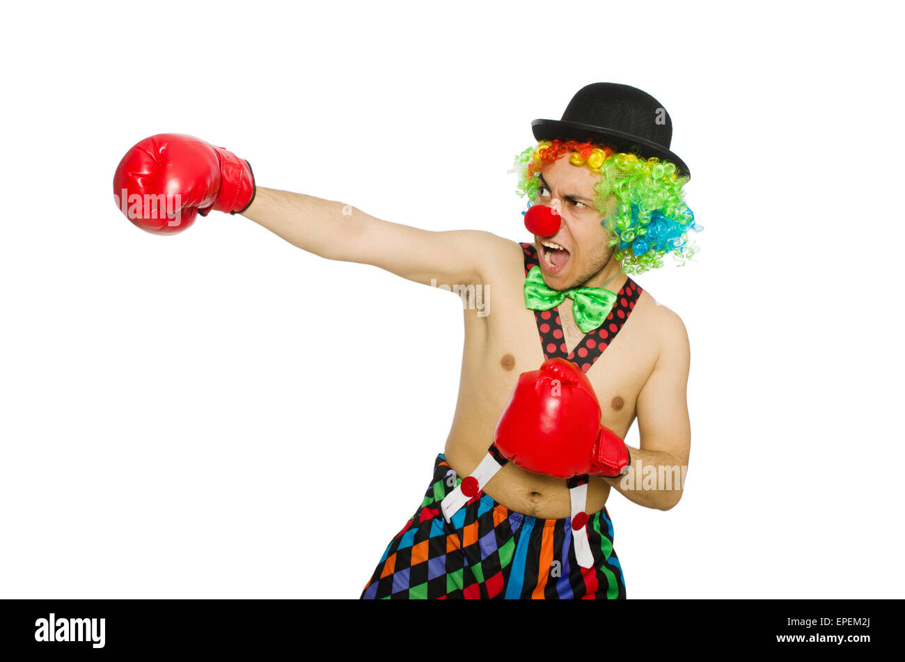 Clown with boxing gloves isolated on the white Stock Photo - Alamy