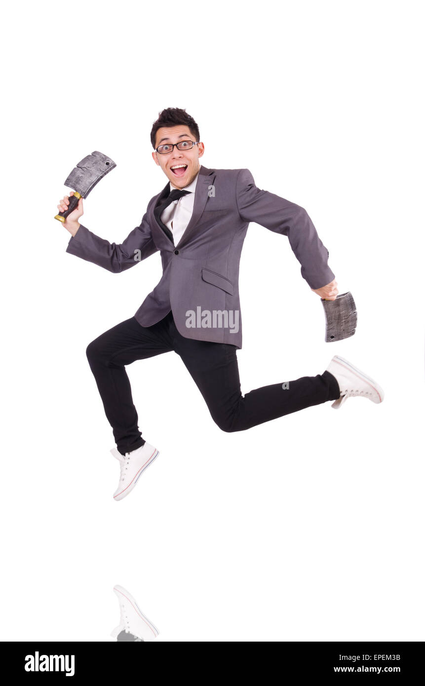 Man with axe isolated on white Stock Photo - Alamy