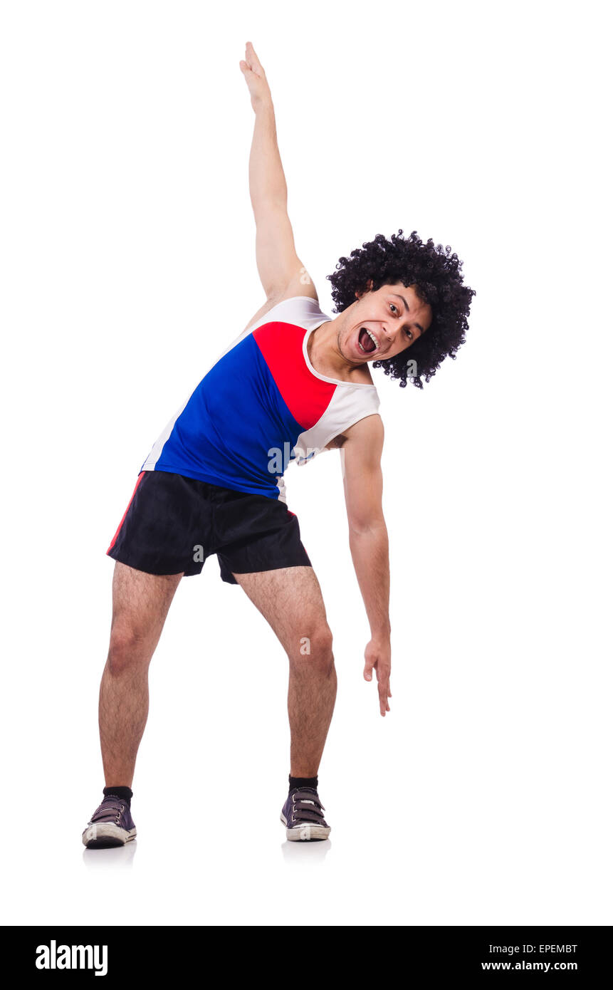Man doing exercises isolated on white Stock Photo - Alamy