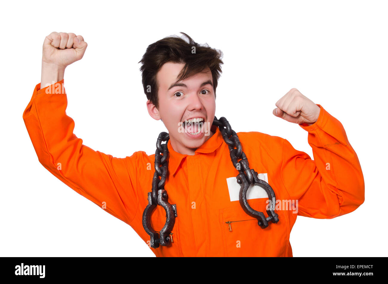 Young inmate with chains isolated on the white Stock Photo - Alamy