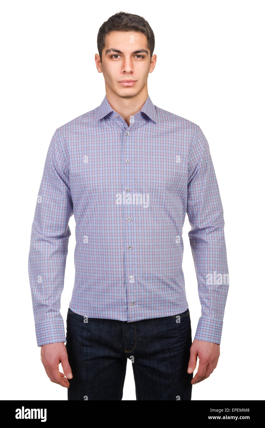 Male model with shirt isolated on white Stock Photo - Alamy