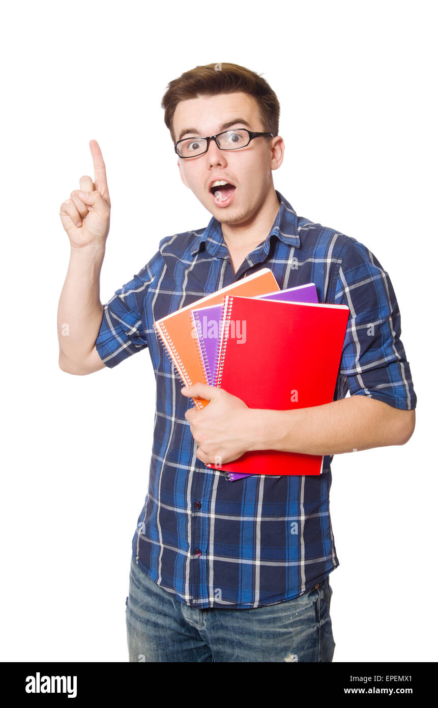 Funny student isolated on white Stock Photo - Alamy