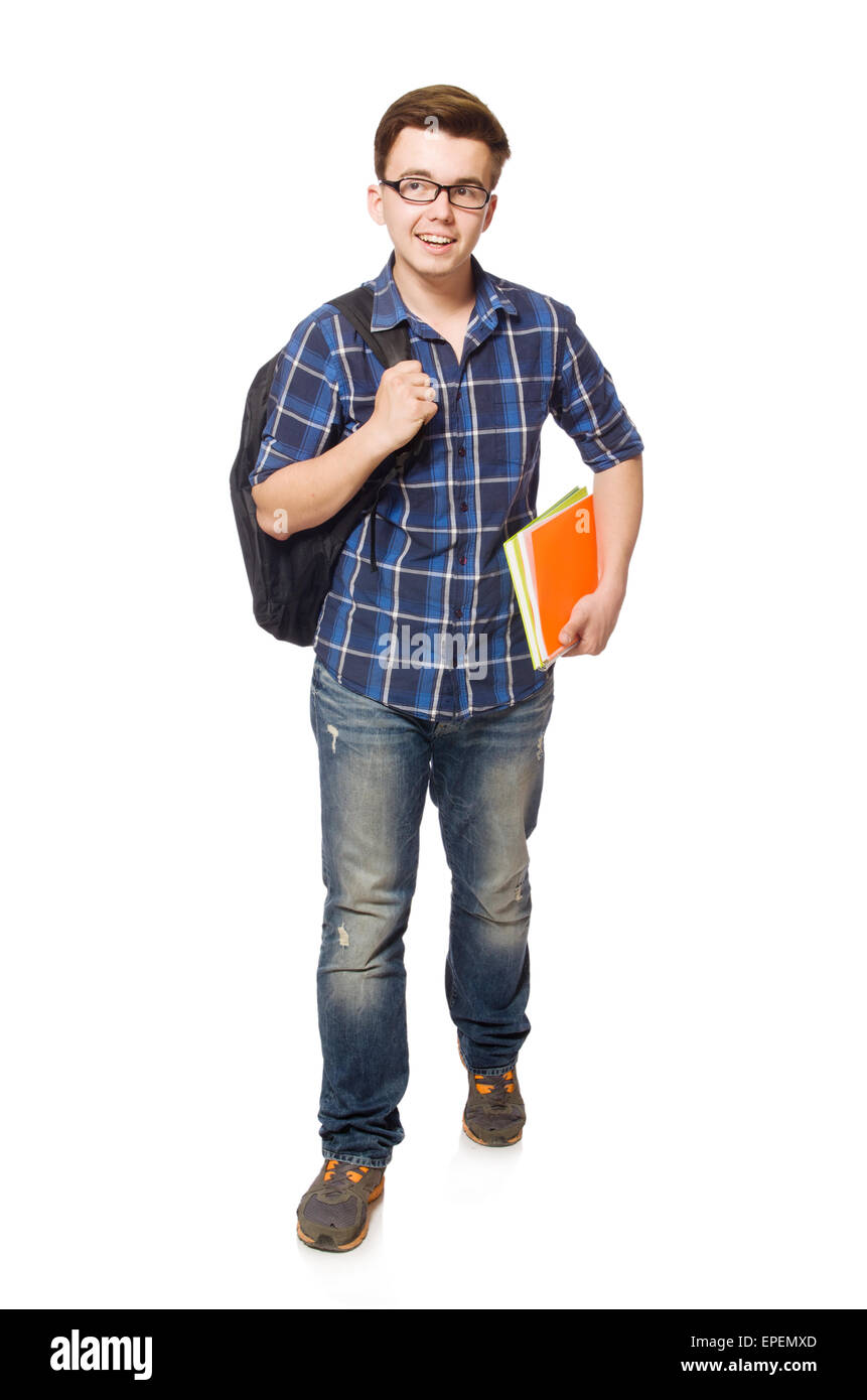 Funny student isolated on white Stock Photo - Alamy
