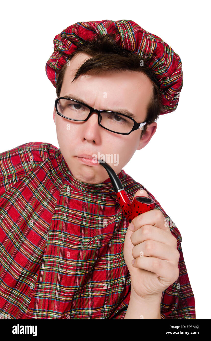 Scotsman with smoking pipe isolated on white Stock Photo - Alamy