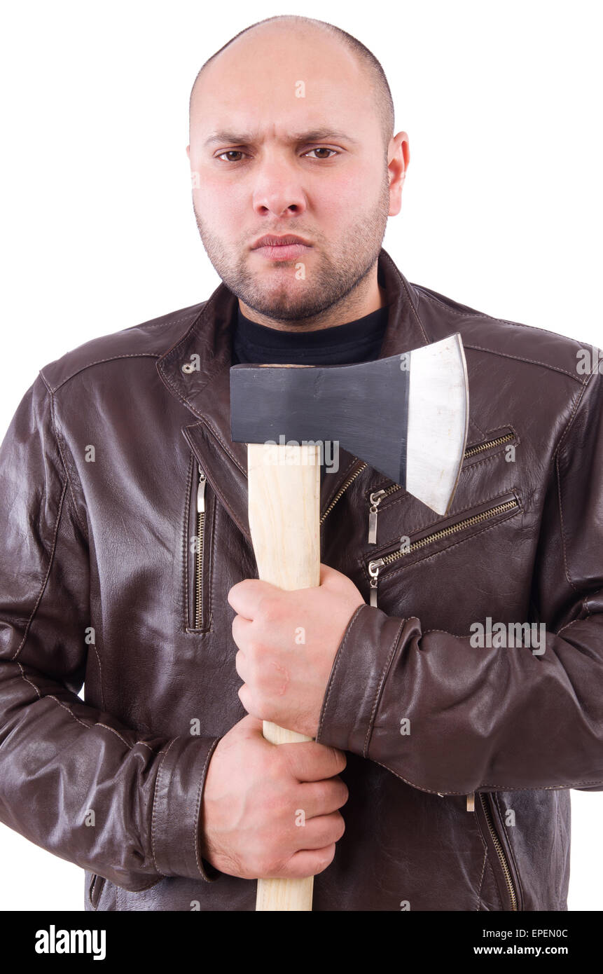 Man with axe isolated on white Stock Photo - Alamy