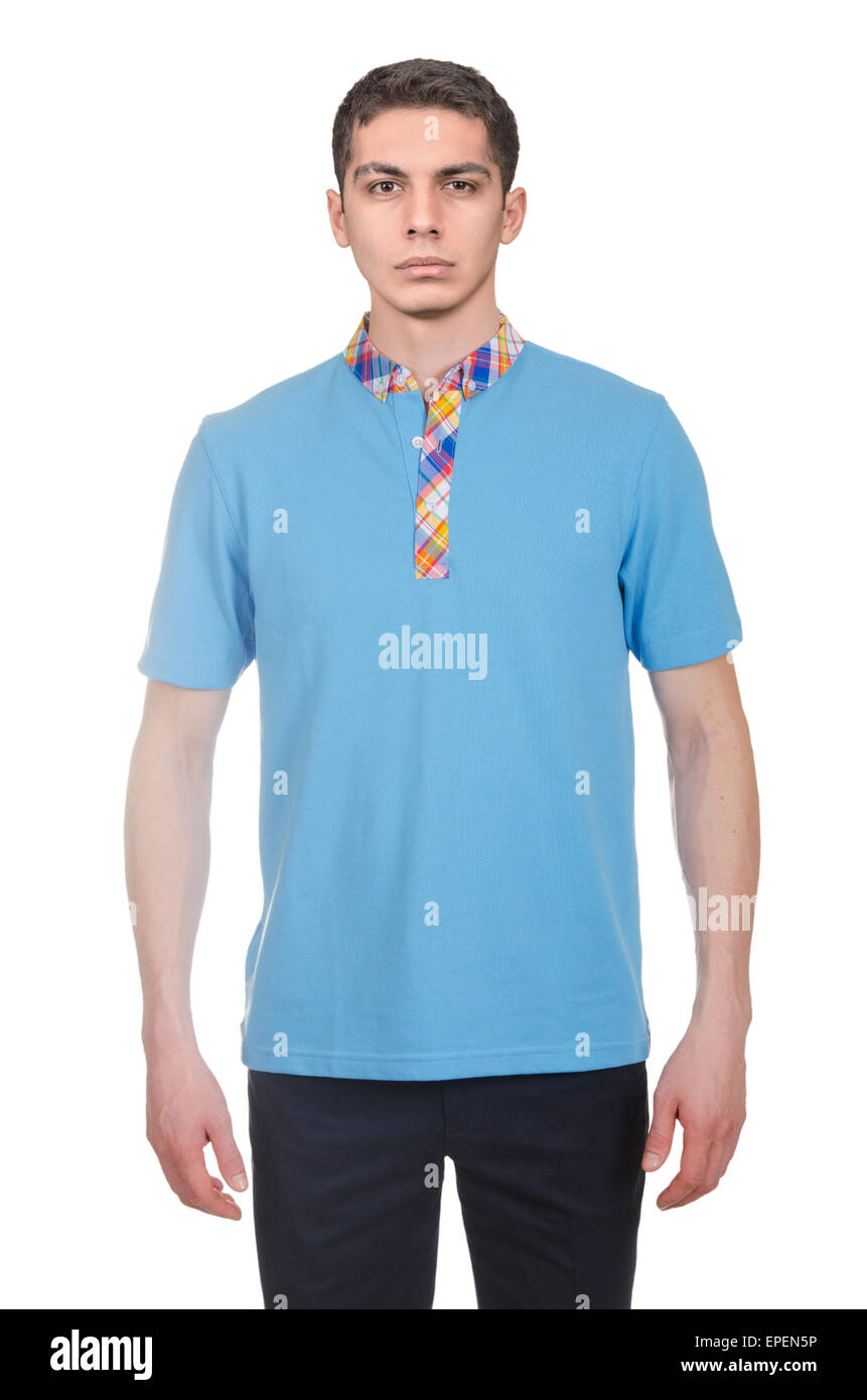 Male model with shirt isolated on white Stock Photo - Alamy