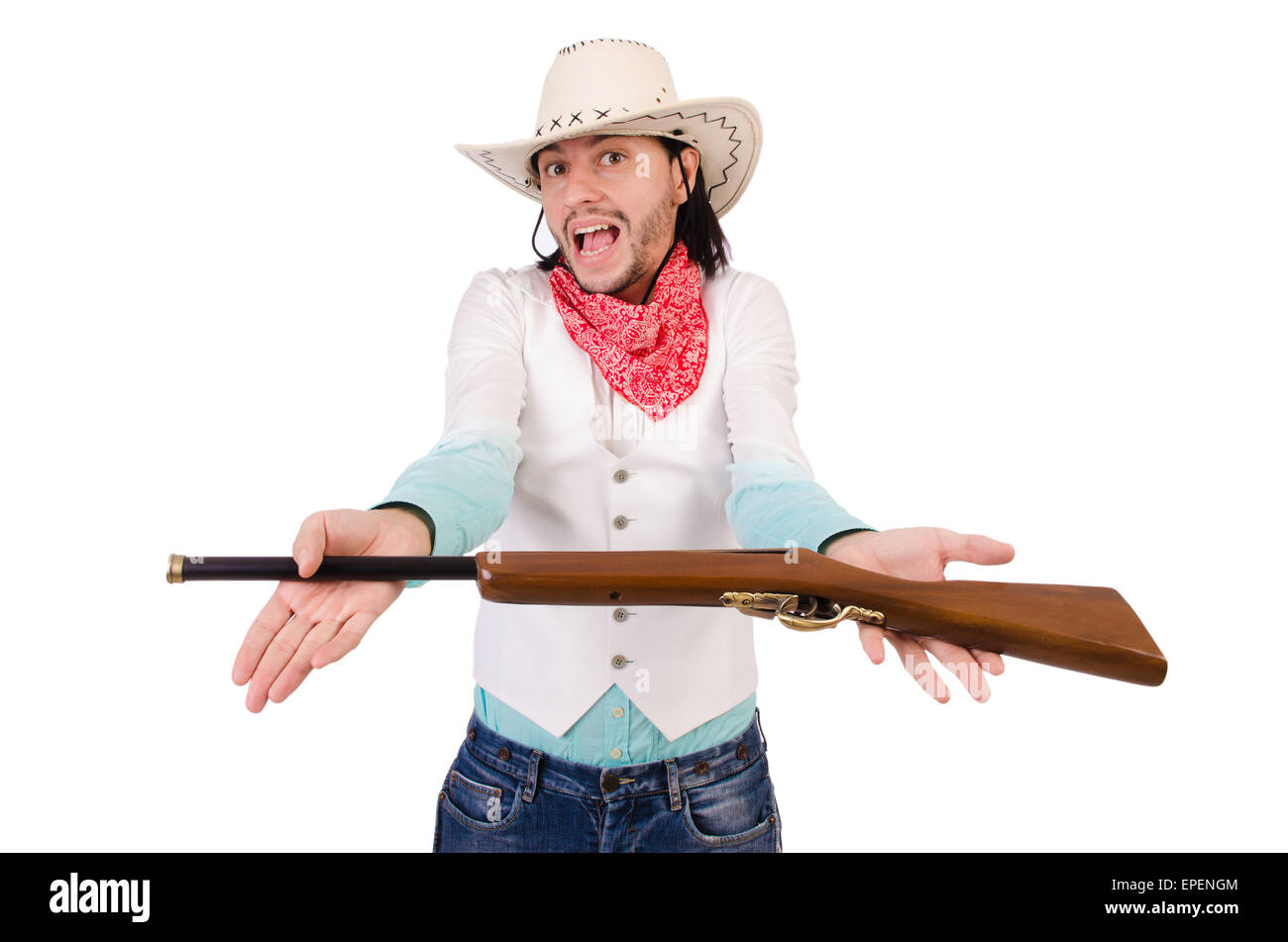 Cowboy isolated on the white background Stock Photo - Alamy