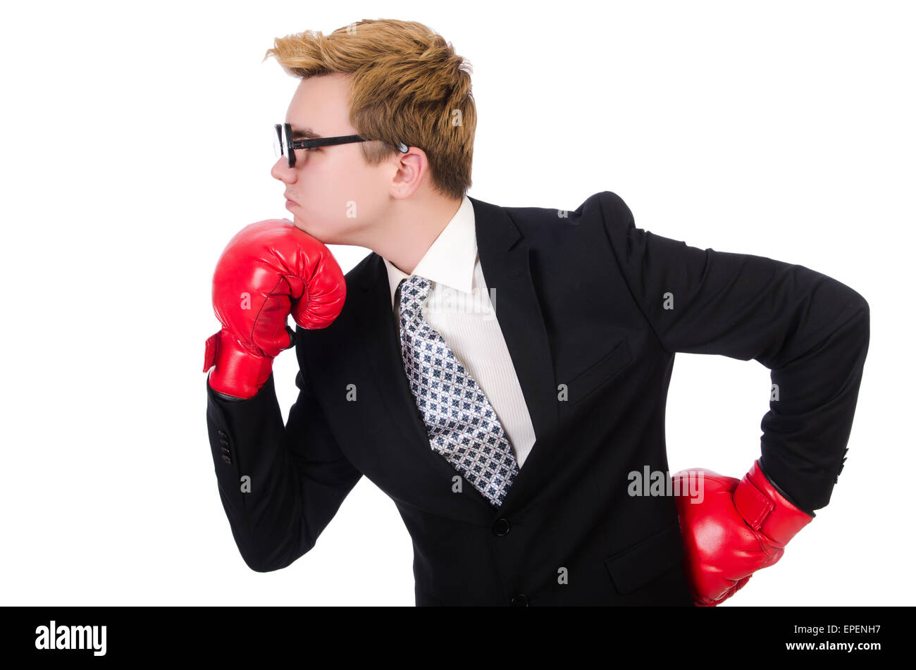 Young businessman boxer isolated on white Stock Photo - Alamy