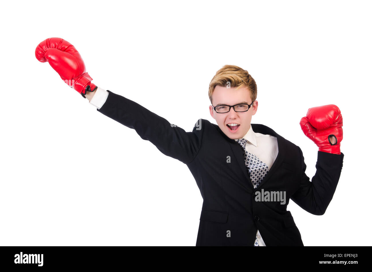 Young businessman boxer isolated on white Stock Photo - Alamy