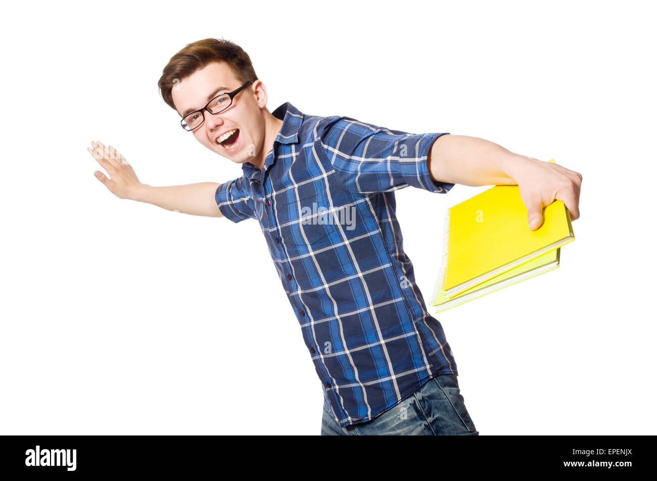 Funny student isolated on white Stock Photo - Alamy