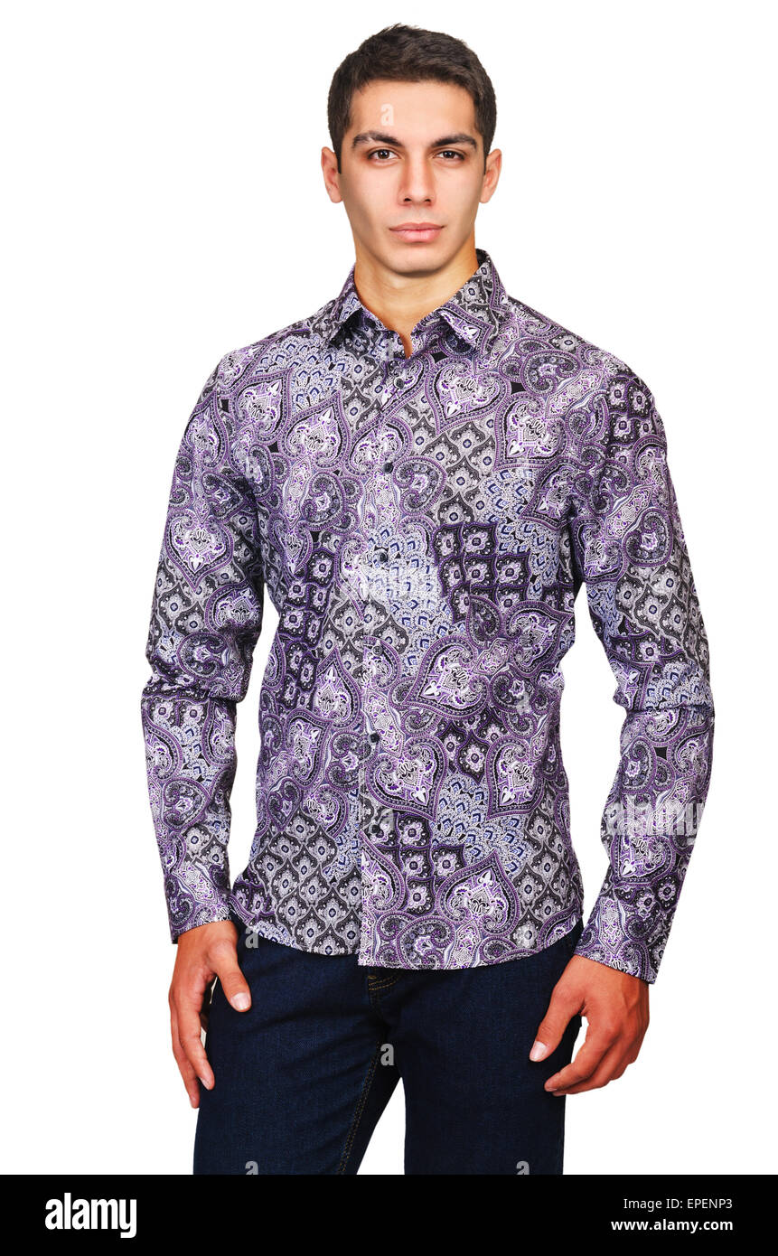 Male model with shirt isolated on white Stock Photo - Alamy