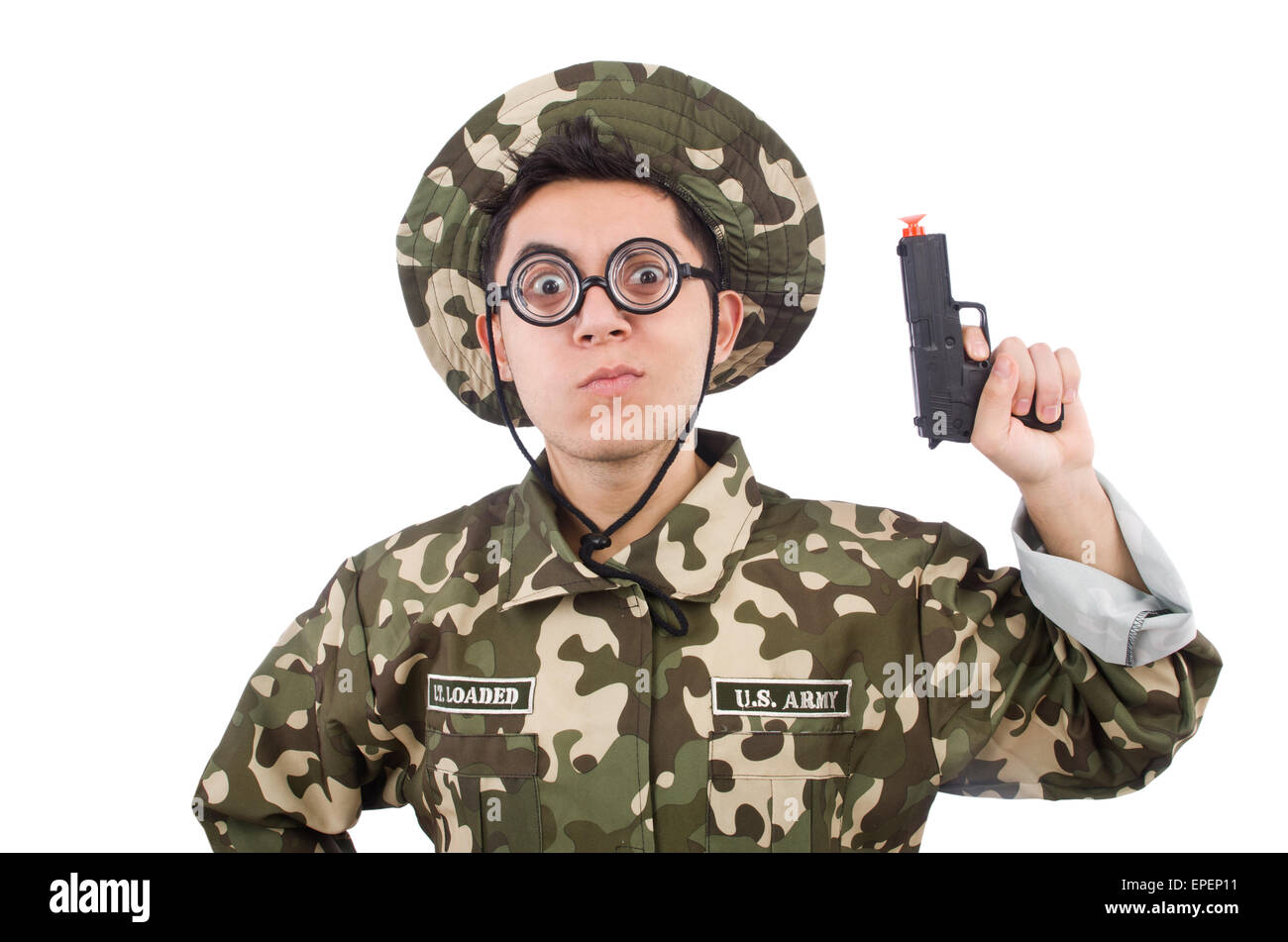 Funny soldier isolated on the white Stock Photo - Alamy