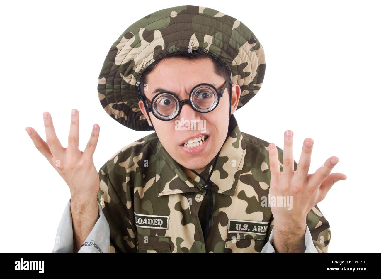 Funny soldier isolated on the white Stock Photo - Alamy