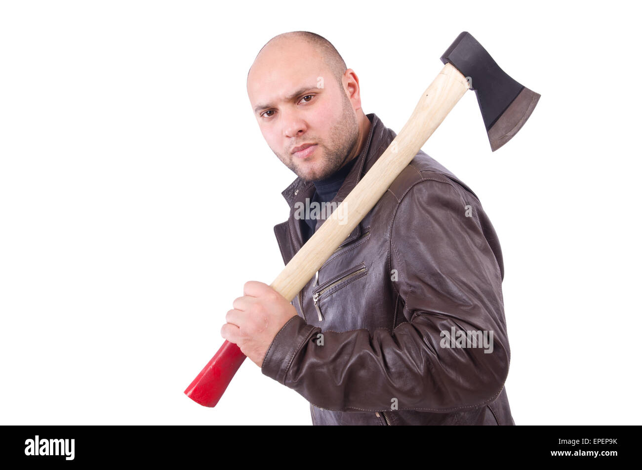 Man with axe isolated on white Stock Photo - Alamy