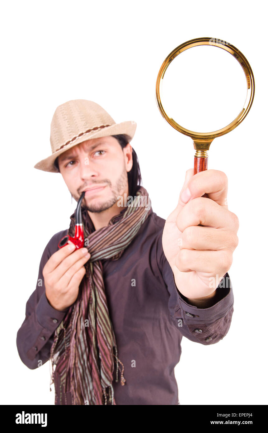 Young detective with pipe and magnifying glass Stock Photo - Alamy