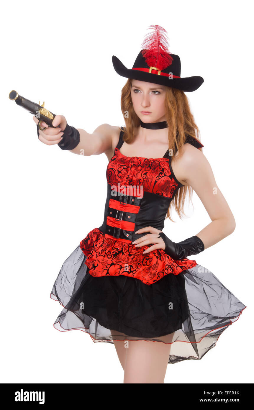 Woman pirate with gun isolated on white Stock Photo - Alamy