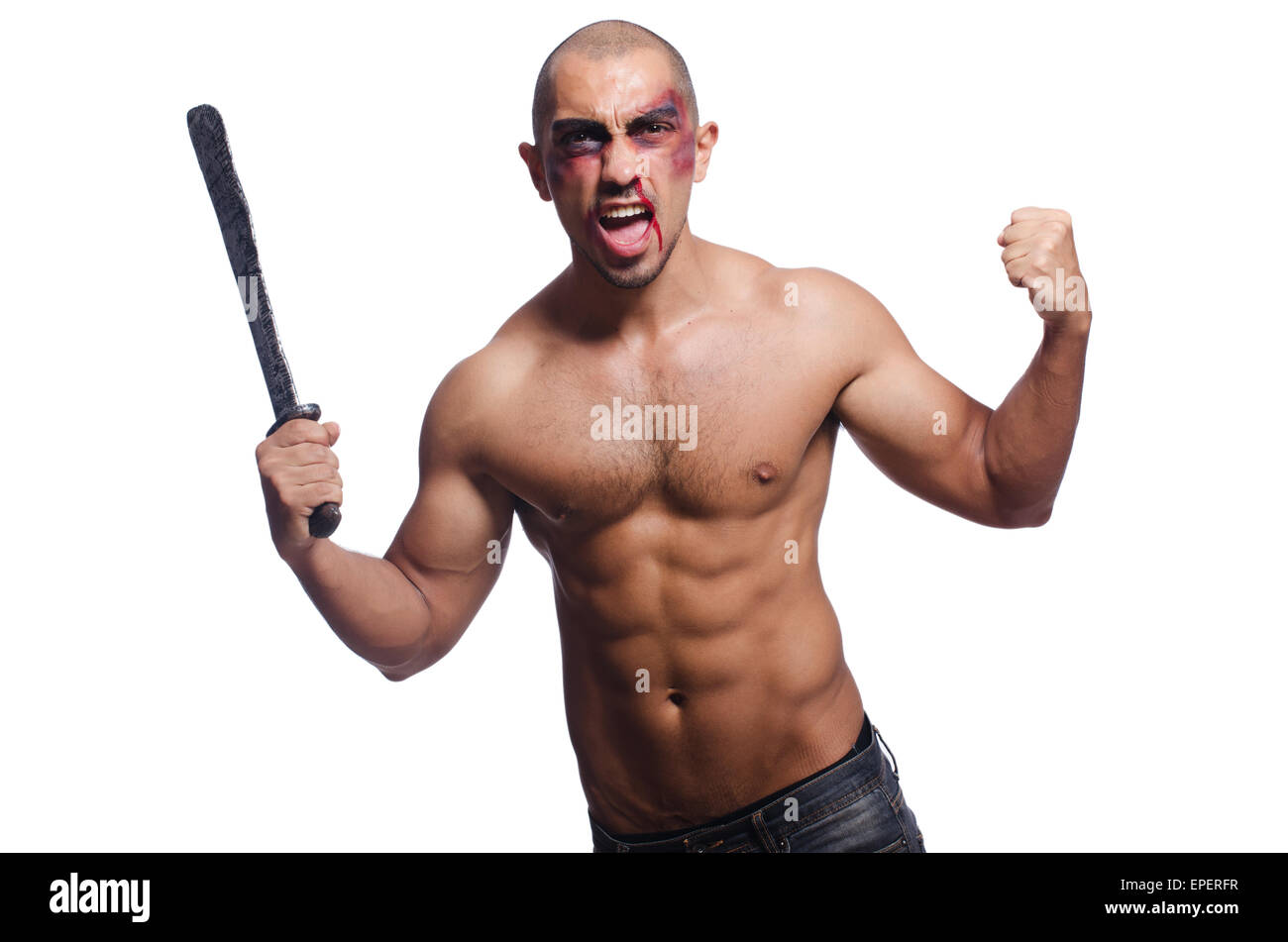 Man with sword isolated on white Stock Photo - Alamy