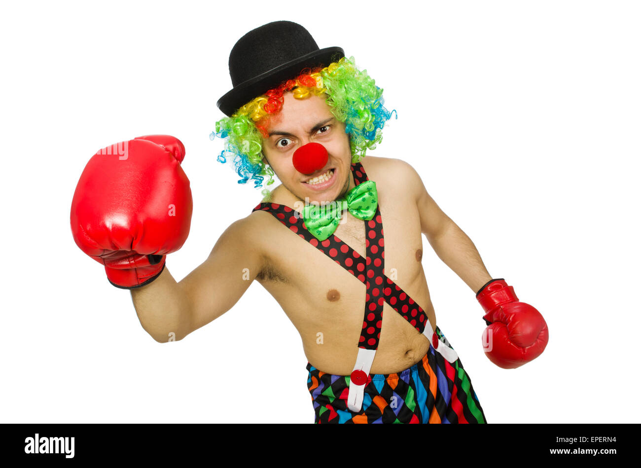 Clown with boxing gloves isolated on the white Stock Photo - Alamy