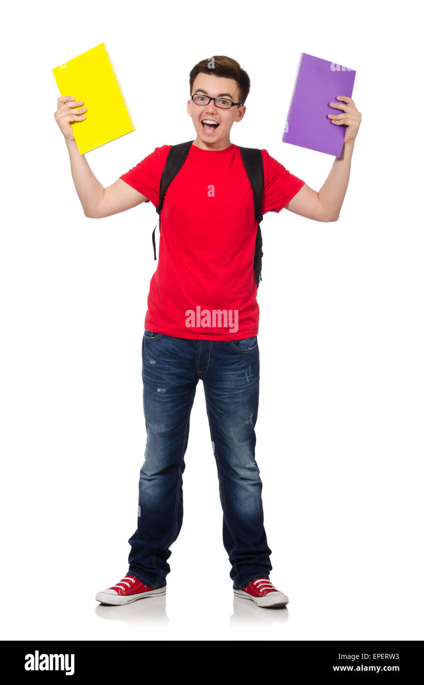Young student with books isolated on white Stock Photo - Alamy