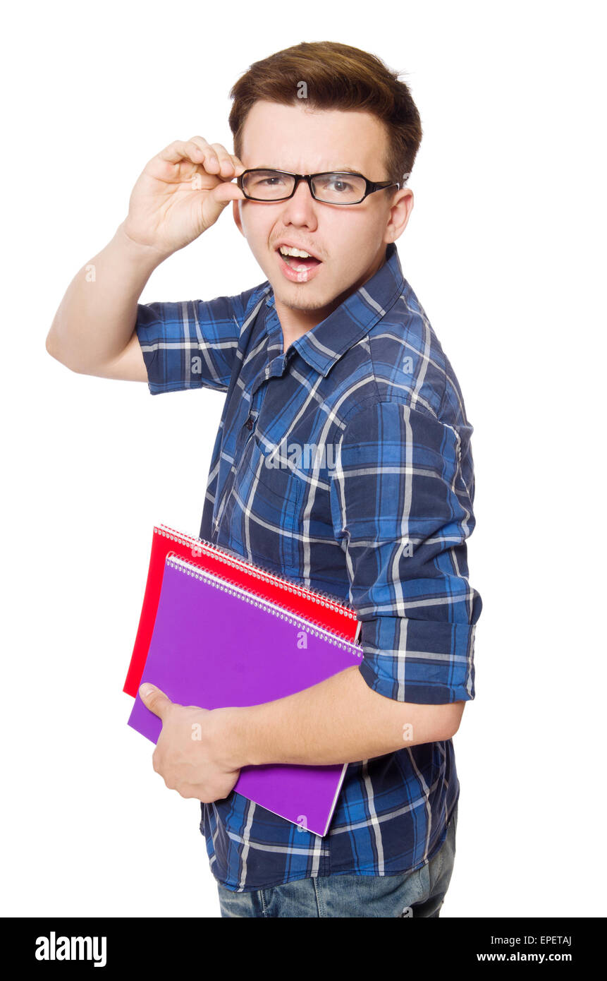 Funny student isolated on white Stock Photo - Alamy