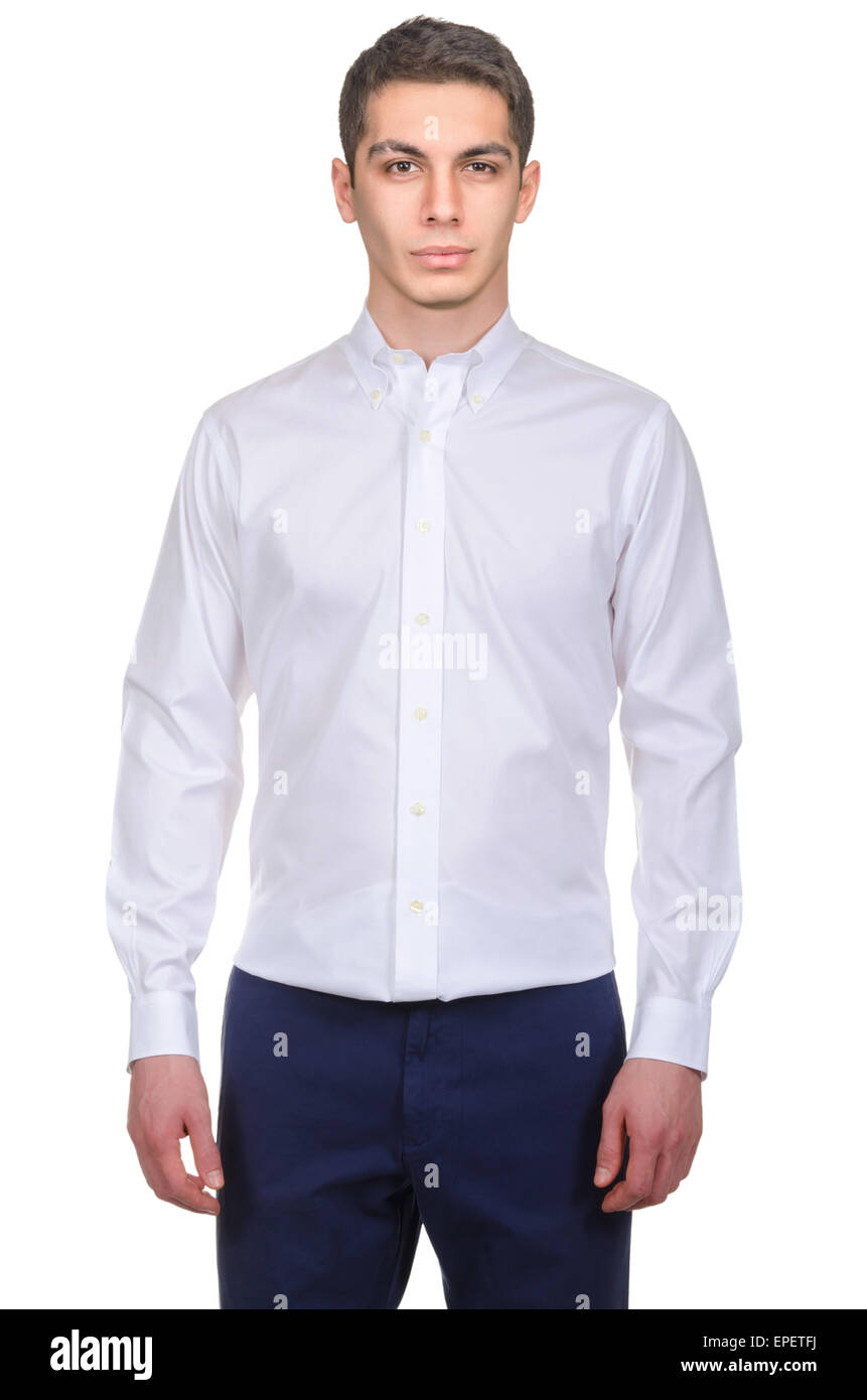 Male model with shirt isolated on white Stock Photo - Alamy