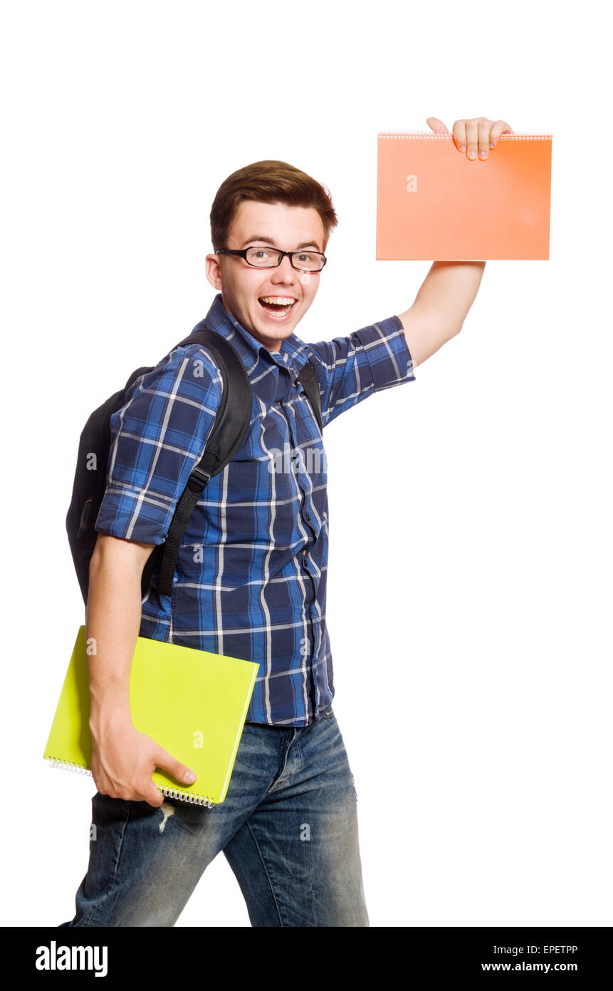 Funny student isolated on white Stock Photo - Alamy