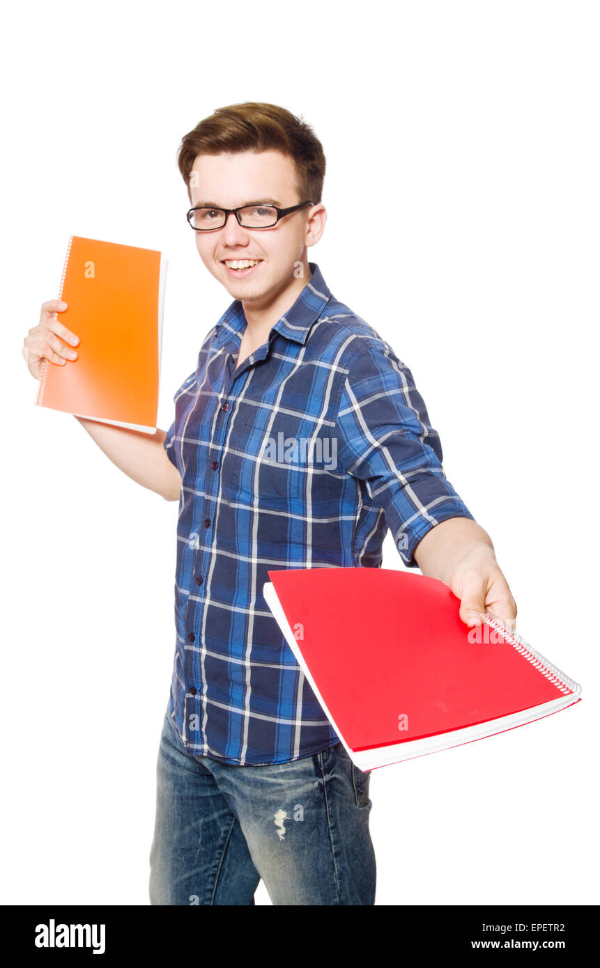 Funny student isolated on white Stock Photo - Alamy