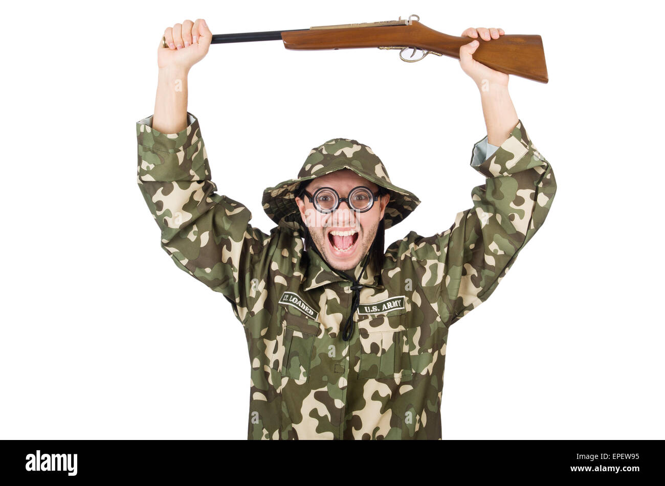 Funny soldier isolated on the white Stock Photo - Alamy