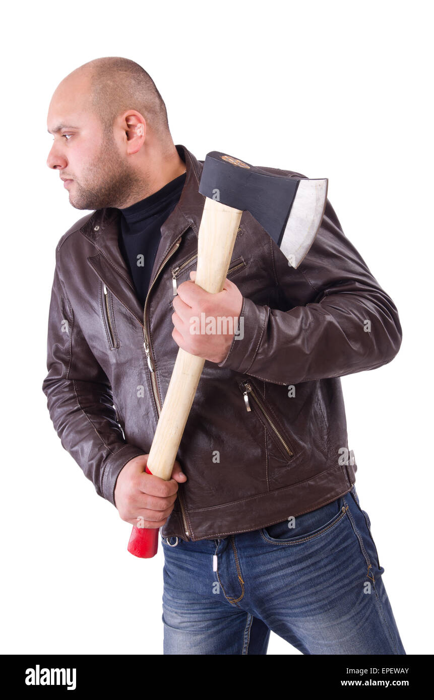 Man with axe isolated on white Stock Photo - Alamy