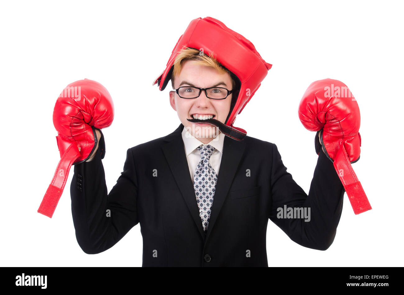 Young businessman boxer isolated on white Stock Photo - Alamy