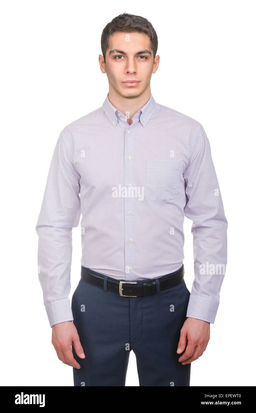 Male model with shirt isolated on white Stock Photo - Alamy