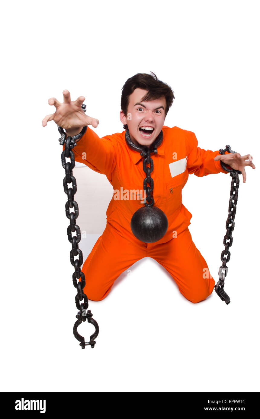 Young inmate with chains isolated on the white Stock Photo - Alamy