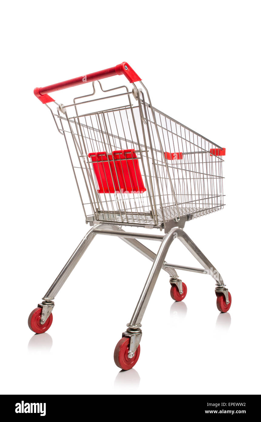 Shopping supermarket trolley isolated on the white Stock Photo - Alamy