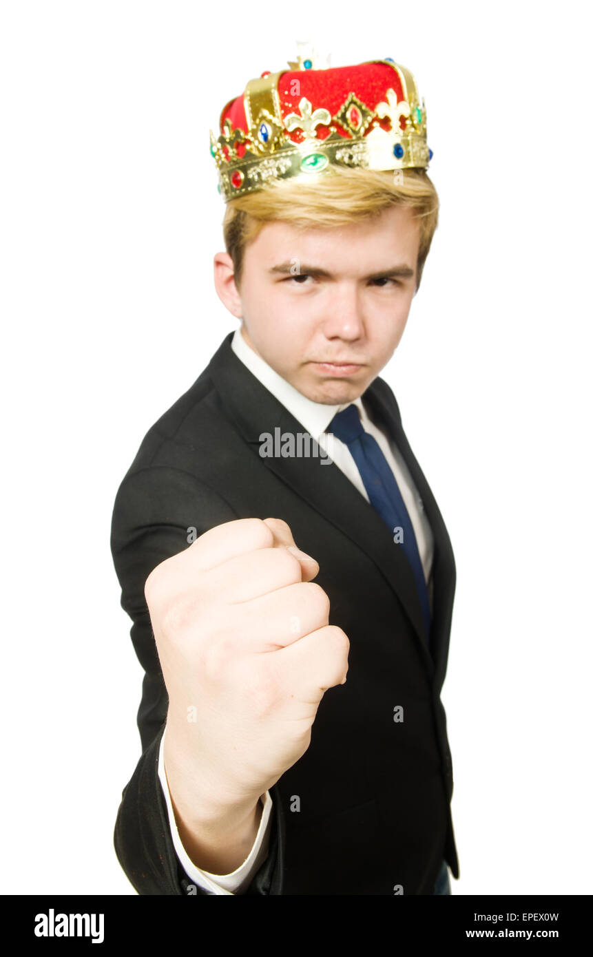 Funny businessman with crown and boxing gloves Stock Photo - Alamy